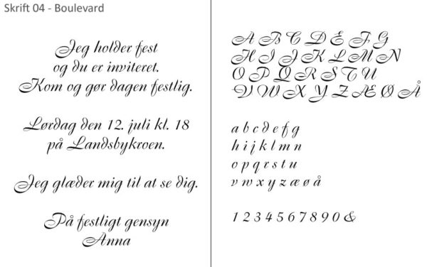 Se et udvalg af skrifttyper du kan vælge mellem til dine festkort
