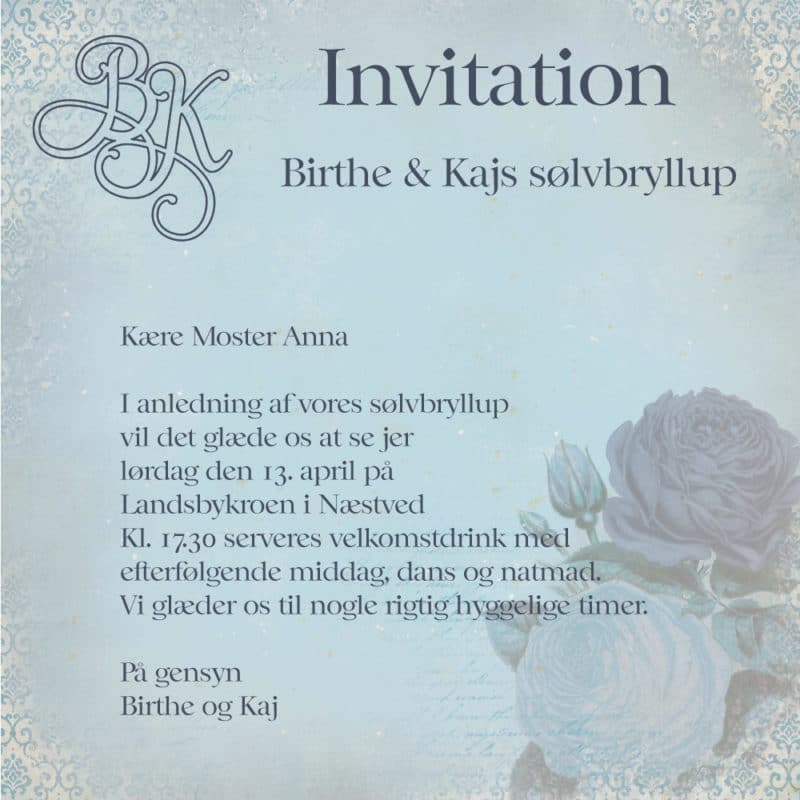 Bestil sølvbryllupsinvitation som email invitation eller invitationskort