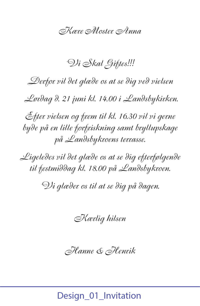 Se udvalg af tekstopsætning til indbydelser/invitationer her