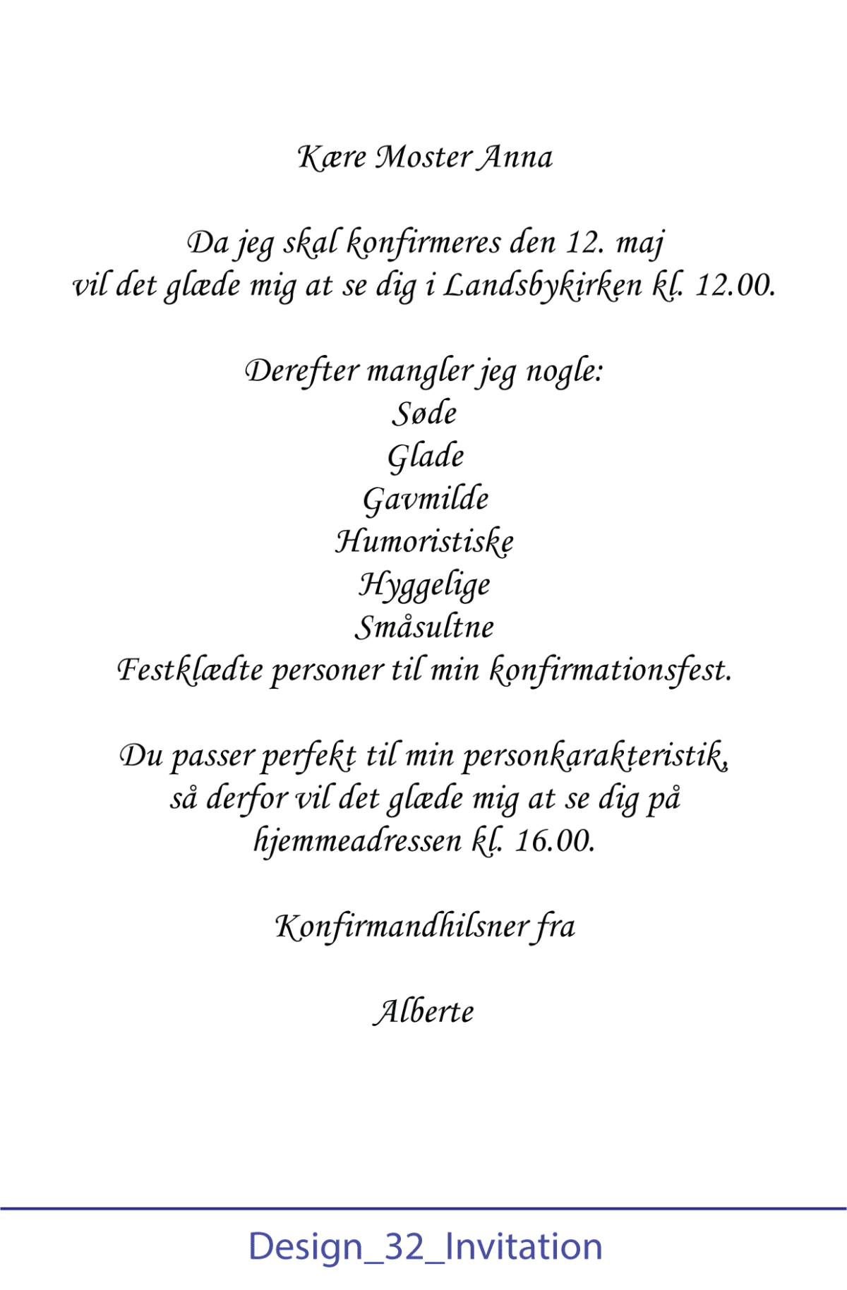 Se udvalg af tekstopsætning til indbydelser/invitationer her