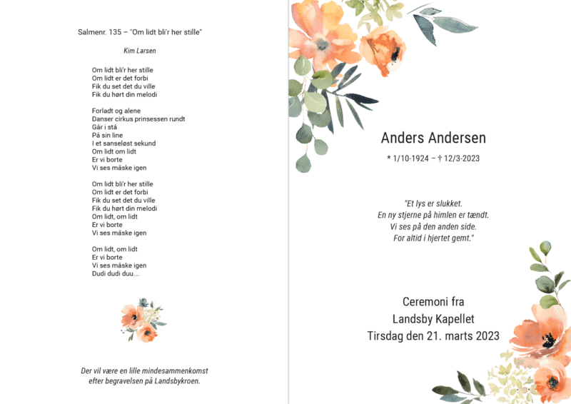 Sanghæfte fx ved ceremoni fra kapellet | Personligt mindehæfte