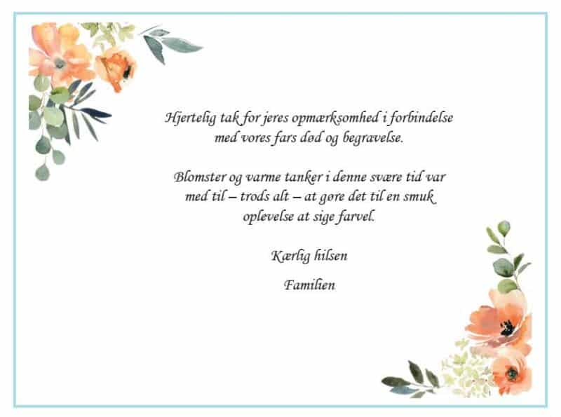 Takkekort efter ceremoni - begravelse / bisættelse.